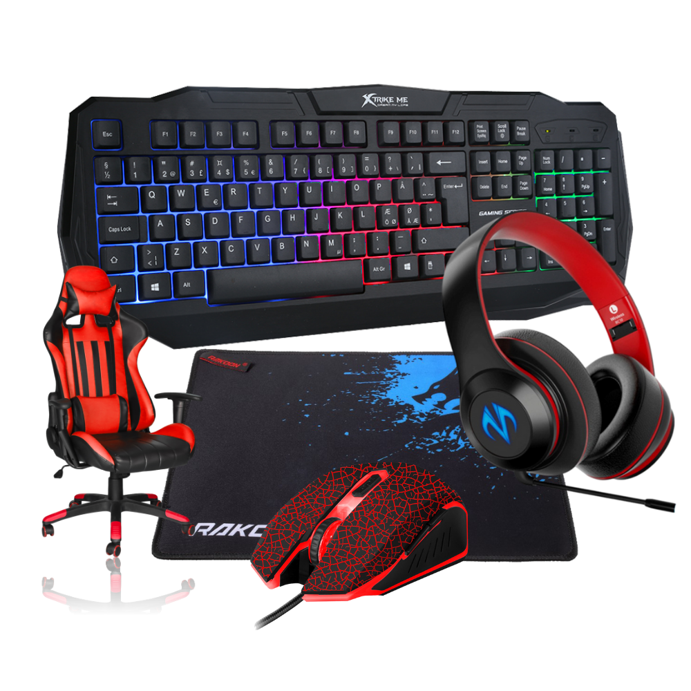 Billig gaming sæt med gamer mus, tastatur, headset og gamer stol til børn